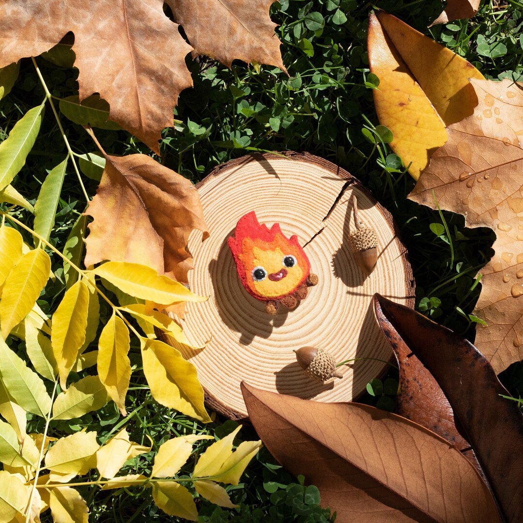Calcifer Brooch and Keyring Embroidery Felt Handmade Studio Ghibli ...