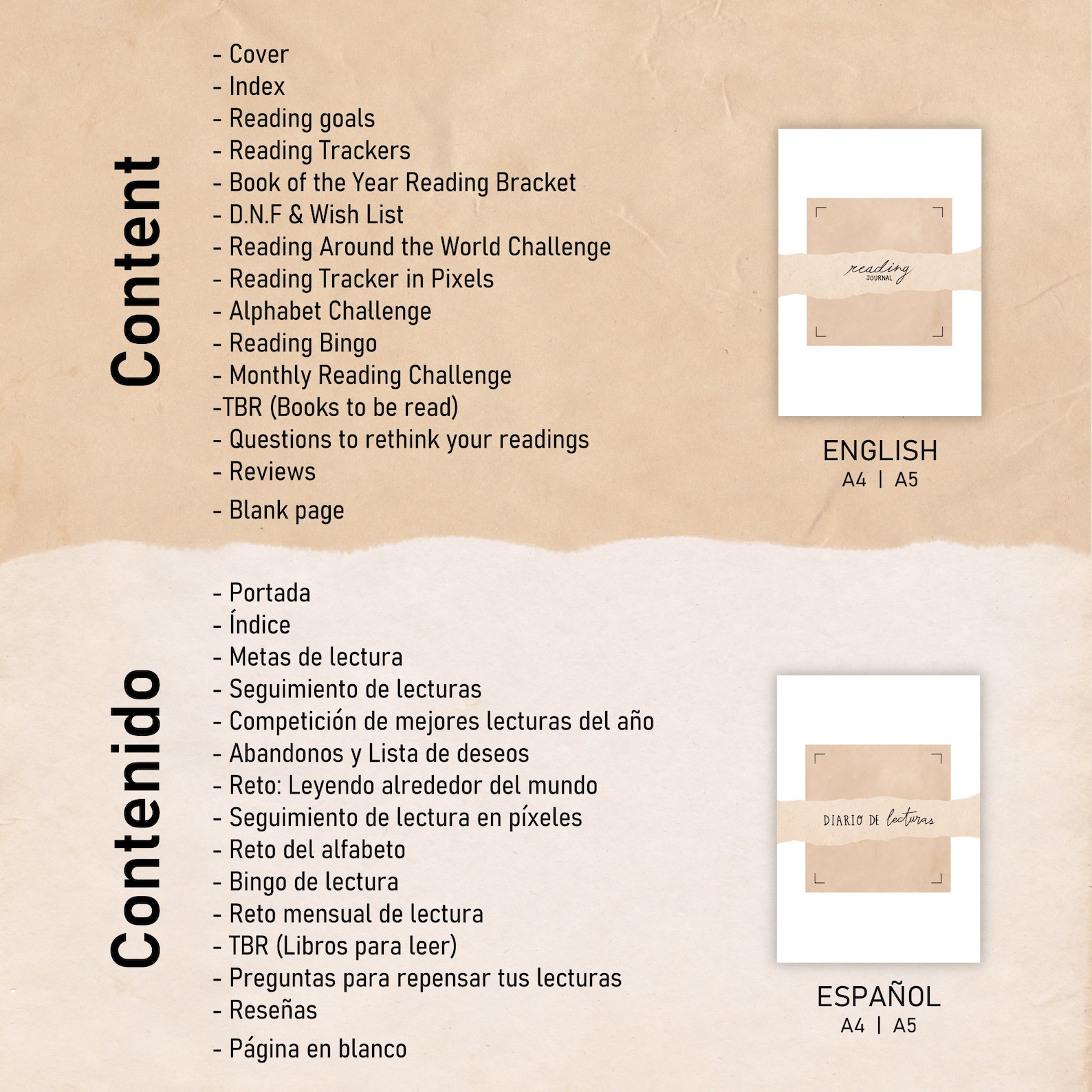 SPANISH Reading Journal Printable | Book Tracker A4/A5 (digital ...