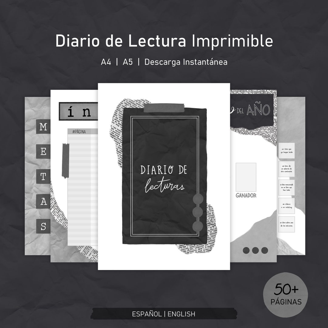 B&W Reading Journal Printable, Reading Planner, Book Tracker, Reading ...