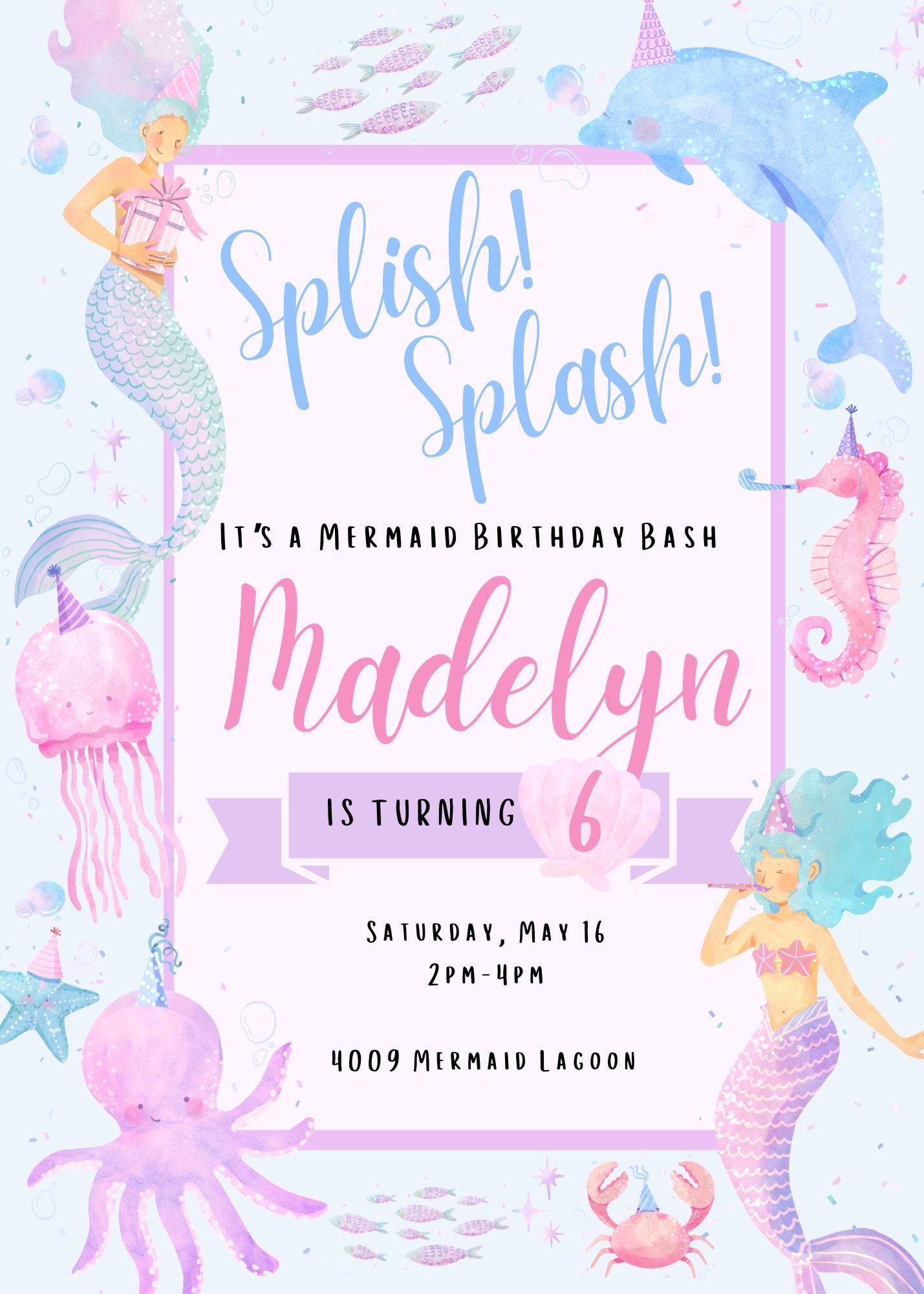 Splish Splash Mermaid Birthday Invitation - Etsy