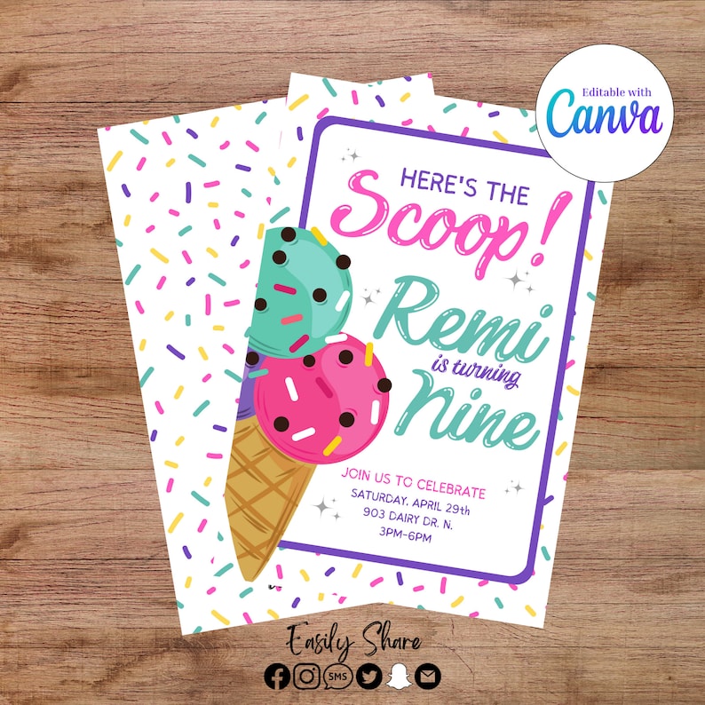 Here's the Scoop Birthday Invitation - Etsy