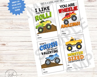 Monster Truck Valentines Printable Valentines Truck Truck Cards Instant ...