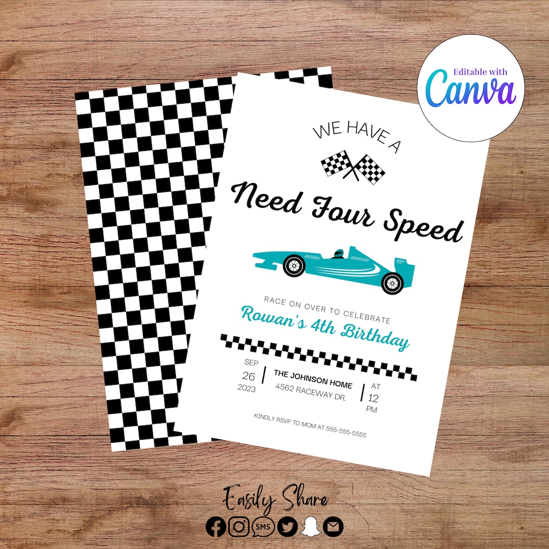 Need FOUR Speed- Race Car Birthday Invitation - Etsy