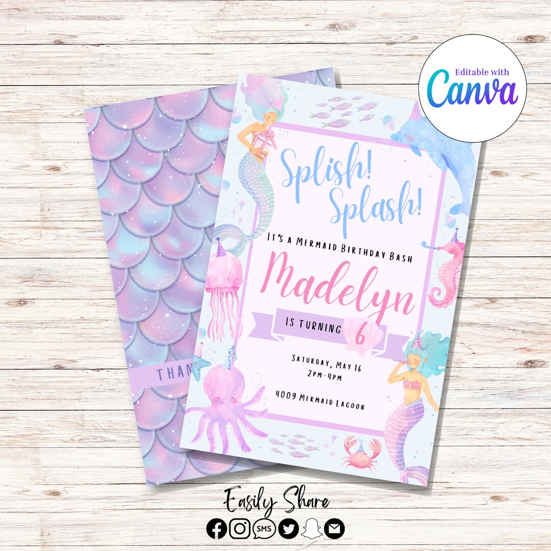 Splish Splash Mermaid Birthday Invitation - Etsy