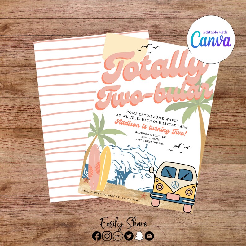 Totally Two-bular Surf Birthday Invitation - Etsy