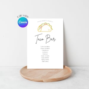 Taco Bar Sign, Editable Taco Bar Menu, Taco Party Sign Template, Tacos ...