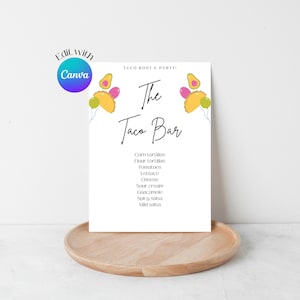 Taco Bar Sign, Editable Taco Bar Menu, Taco Party Sign Template, Tacos ...