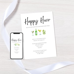 Happy Hour Invitation, Happy Hour Invite Template, Happy Hour Party ...