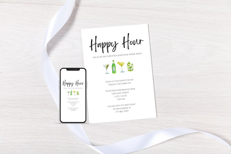 Happy Hour Invitation, Happy Hour Invite Template, Happy Hour Party ...