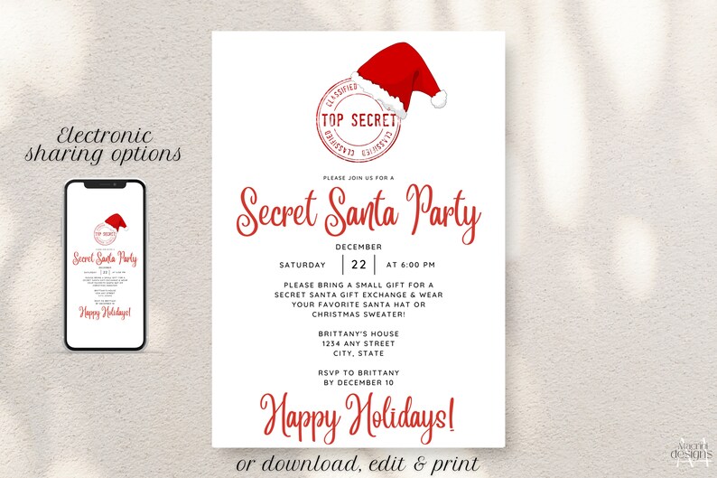 Secret Santa Invitation, White Elephant Party Invite, Holiday Gift ...