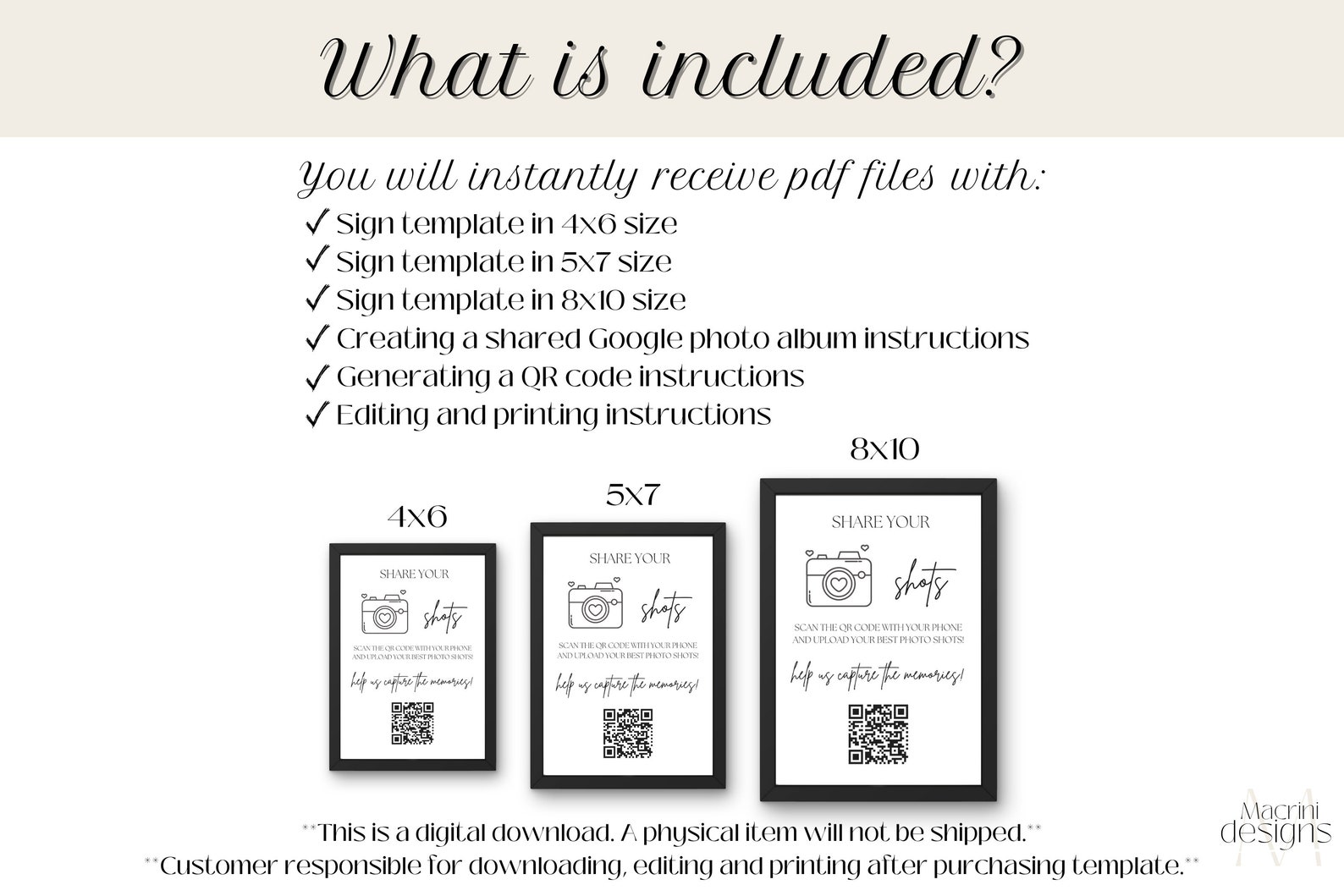 Wedding QR Code Sign, Photo Sharing Sign Template, QR Code Photo Album ...
