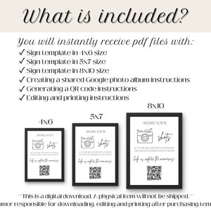 Wedding QR Code Sign, Photo Sharing Sign Template, QR Code Photo Album ...