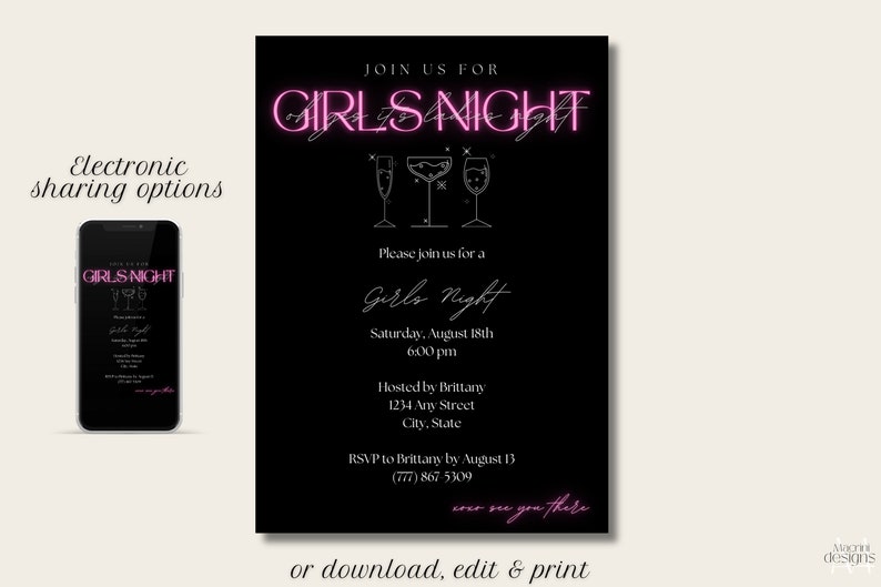 Girls Night Invite, Ladies Night Invite, Editable Girls Night Out ...