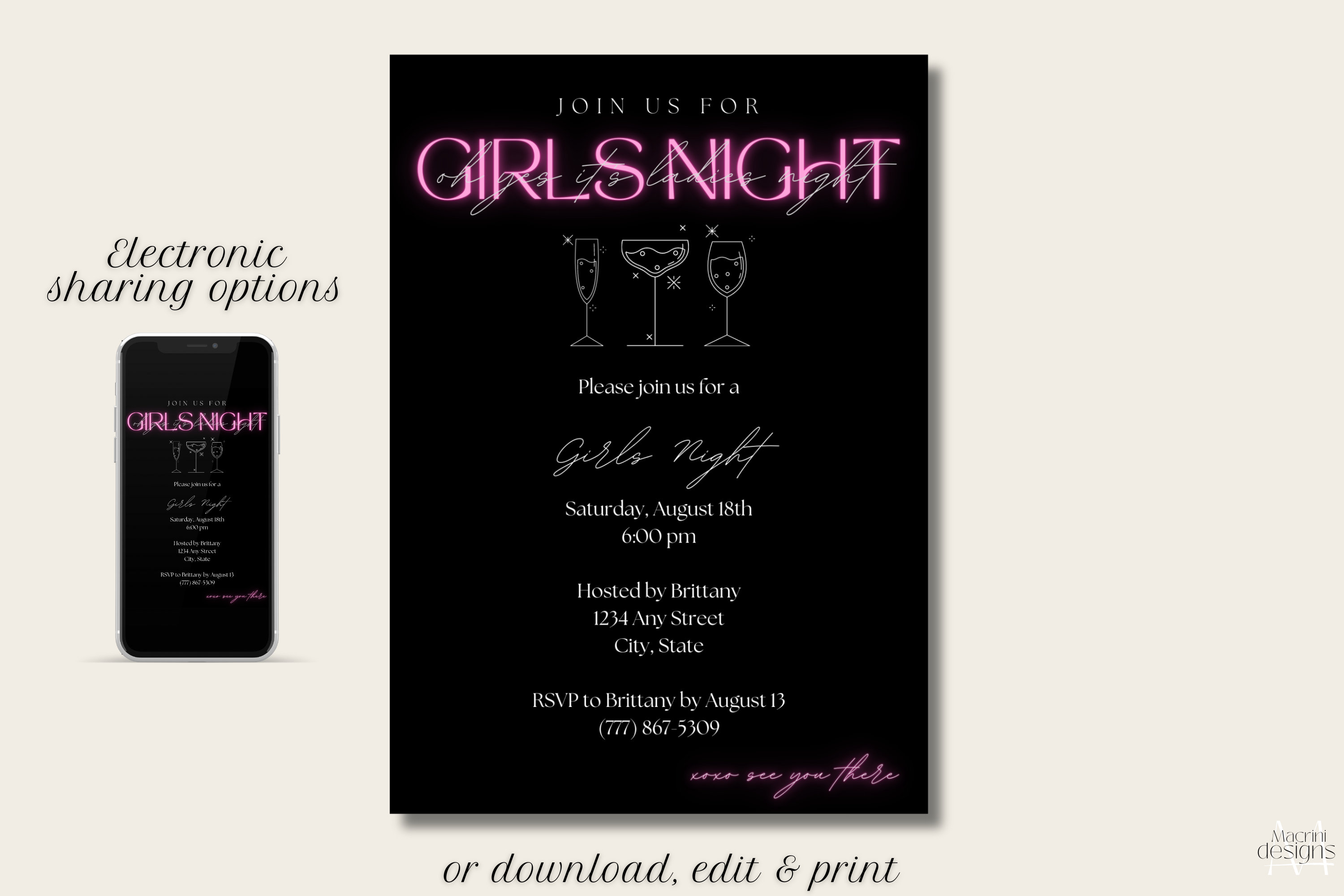 Girls Night Invite, Ladies Night Invite, Editable Girls Night Out ...