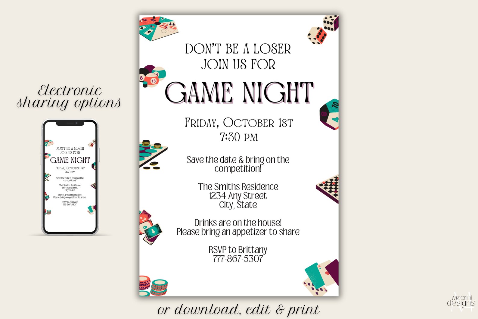 Editable Game Night Invitation, Board Game Night Invite, Card Game ...