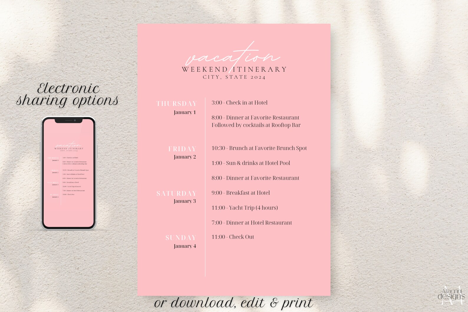 Editable Girls Trip Itinerary Template, Vacation Itinerary, Weekend ...