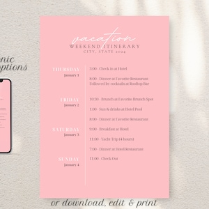 Editable Girls Trip Itinerary Template, Vacation Itinerary, Weekend ...