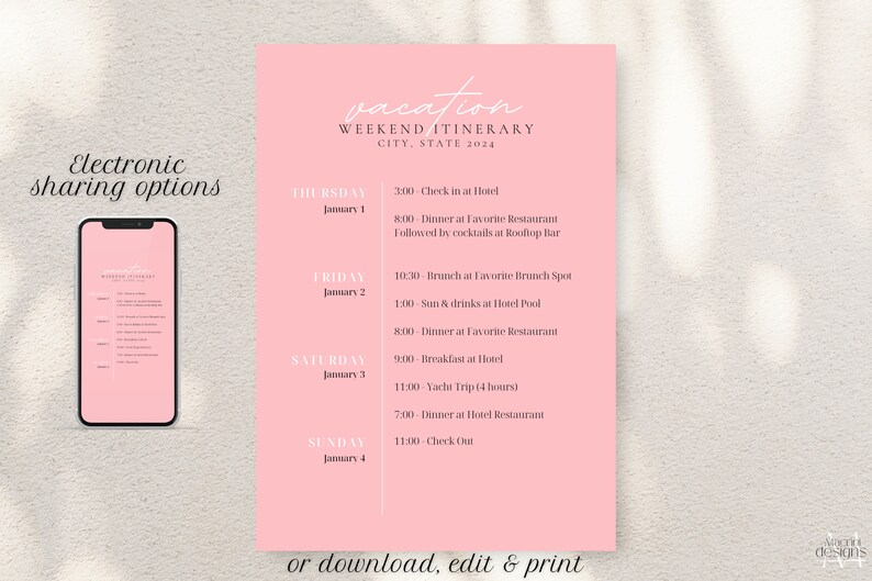 Editable Girls Trip Itinerary Template, Vacation Itinerary, Weekend ...