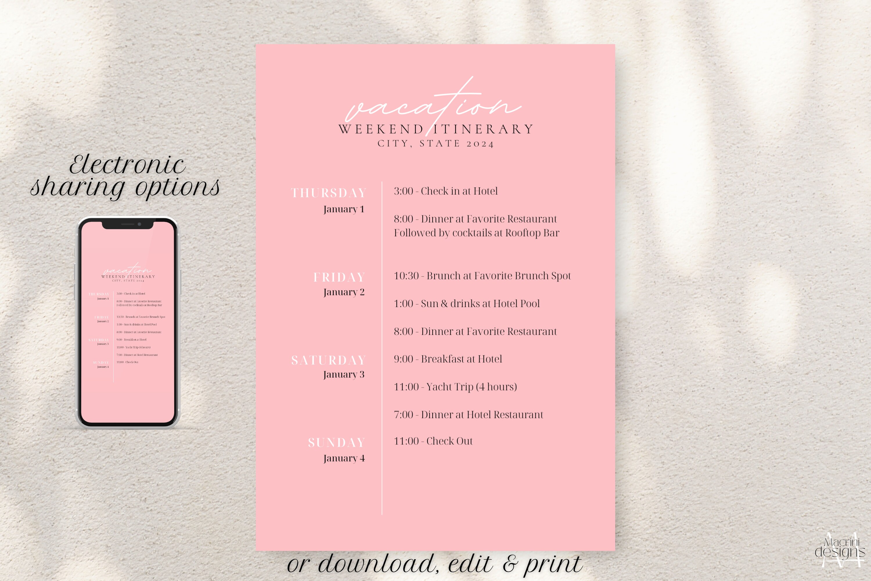 Editable Girls Trip Itinerary Template, Vacation Itinerary, Weekend ...