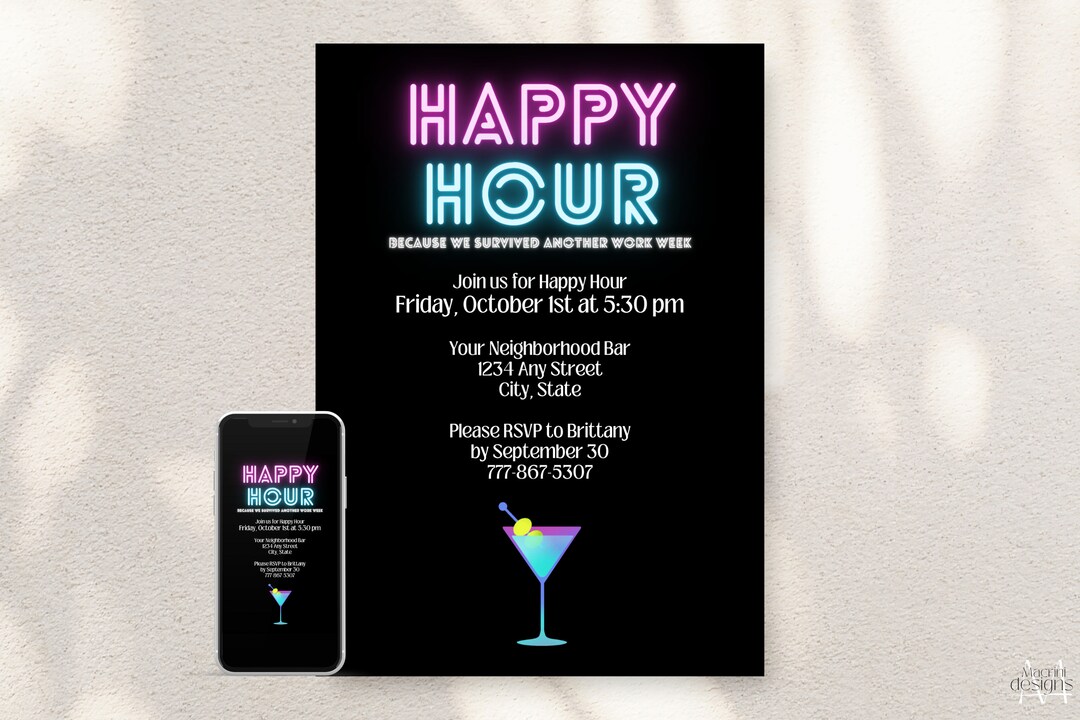Work Happy Hour Invite Editable Happy Hour Invitation - Etsy