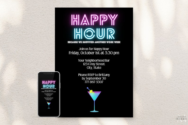 Work Happy Hour Invite, Editable Happy Hour Invitation, Cocktail Hour ...