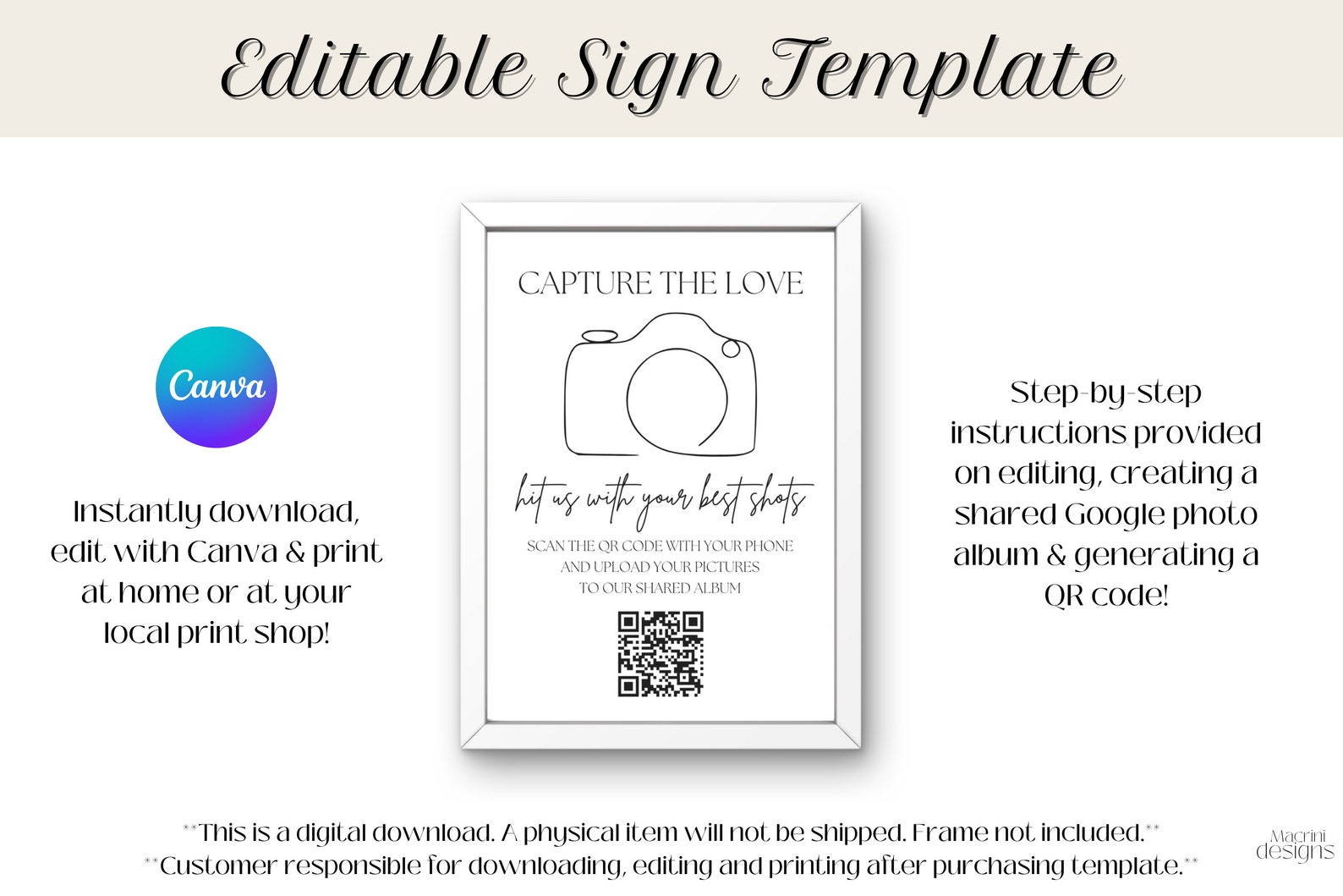 Wedding QR Code Sign Capture the Love, Editable Custom QR Code Photo ...