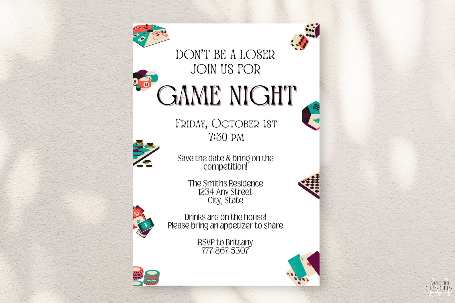 Editable Game Night Invitation, Board Game Night Invite, Card Game ...
