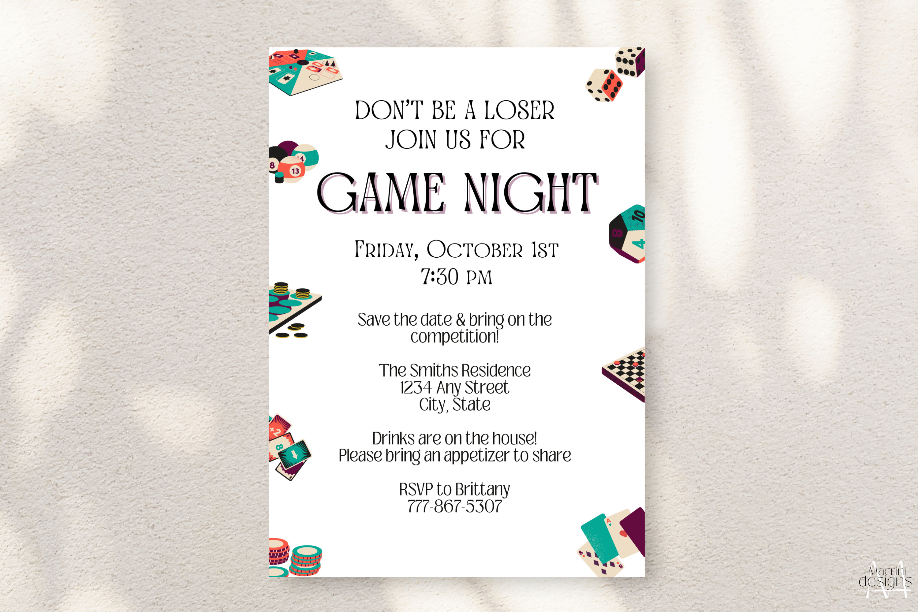 Editable Game Night Invitation, Board Game Night Invite, Card Game ...