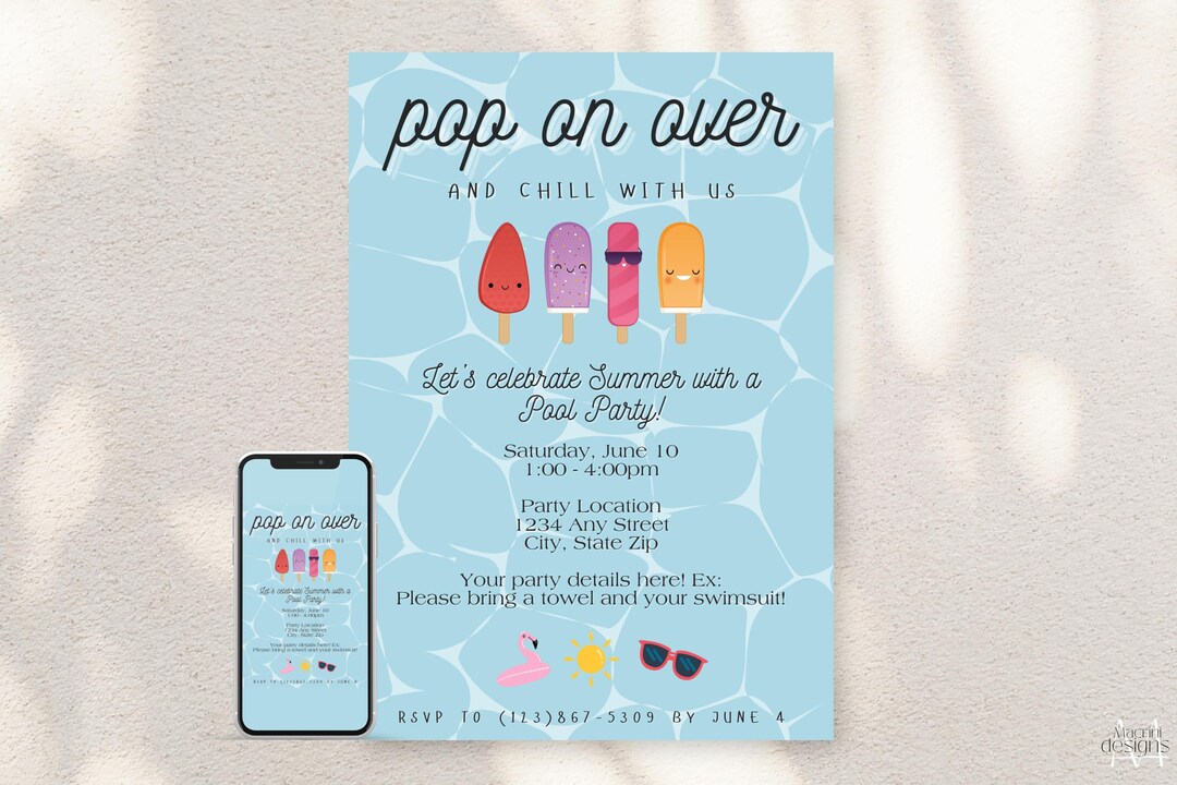 Summer Popsicle Pool Party Invitation: Kids Birthday Party (editable ...