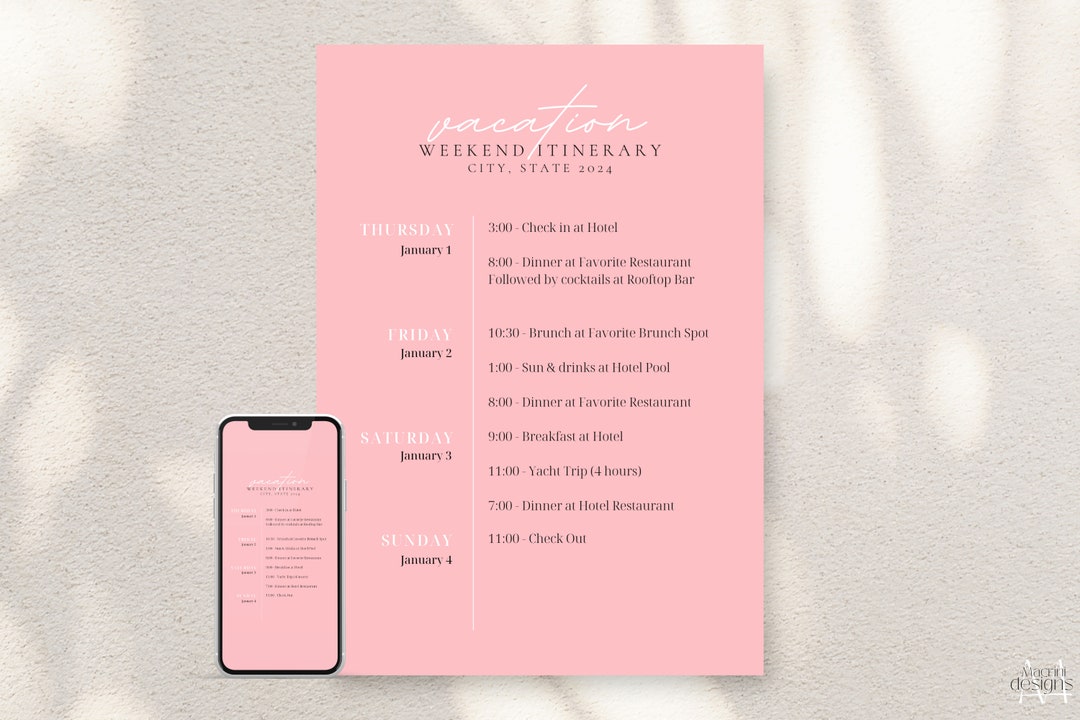 Editable Girls Trip Itinerary Template, Vacation Itinerary, Weekend ...