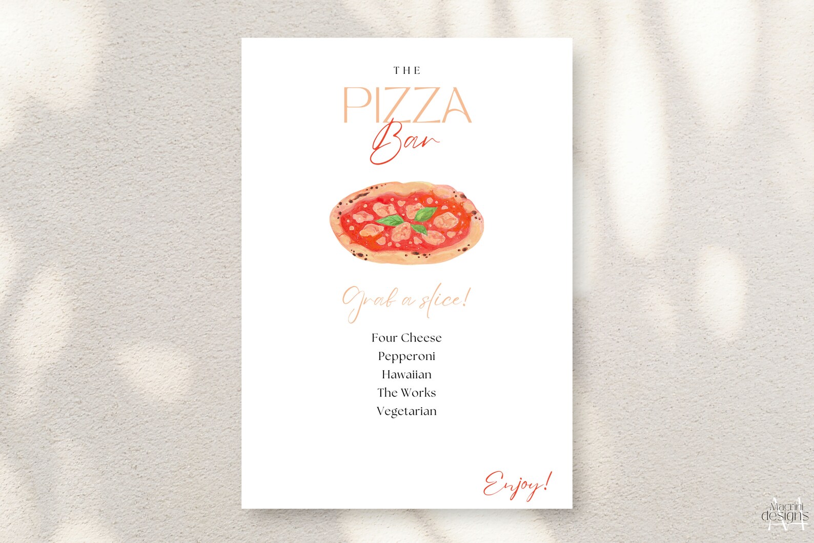 Pizza Bar Sign, Editable Pizza Menu Sign, Editable Menu Template, Grab ...