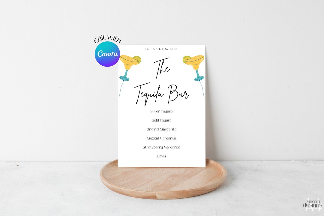 Tequila Bar Sign, Editable Tequila Menu Sign Template, Printable Custom ...