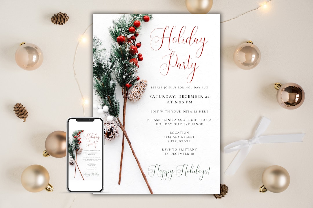 Holiday Party Invitation, Winter Holiday Party Invite, Christmas Party ...