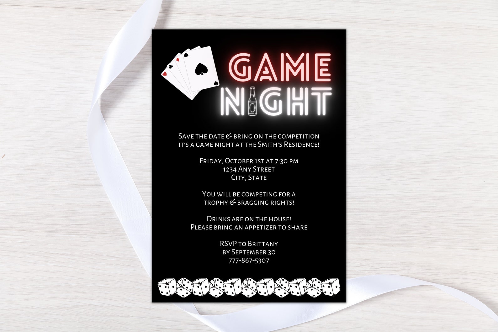 Game Night Invite, Editable Game Night Invitation Template, Bunco Night ...