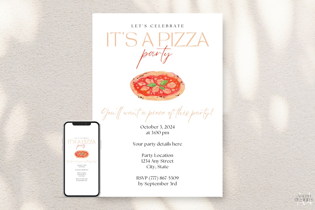 Pizza Party Invitation, Editable Pizza Party Invite, Pizza Party Flyer ...