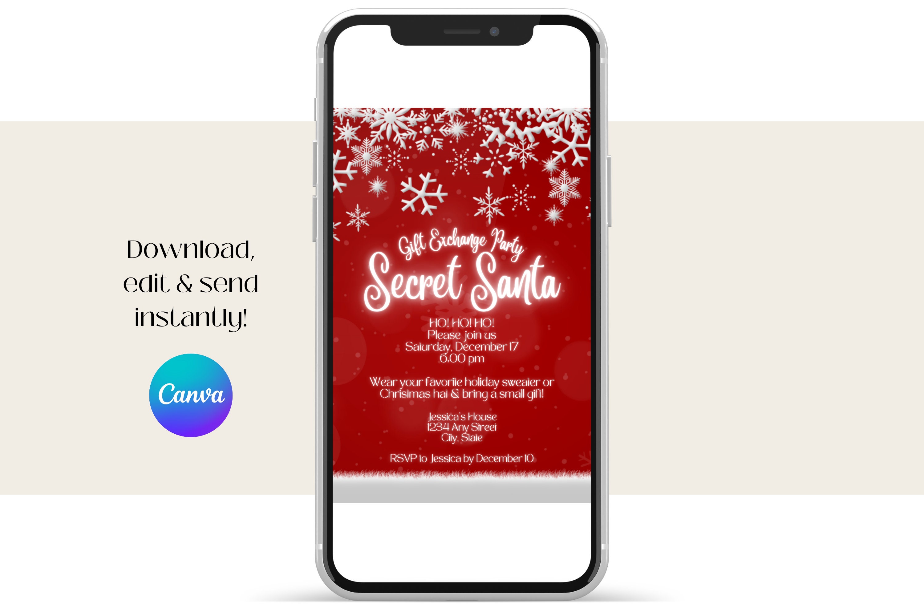 Secret Santa Invite, Friendsmas Gift Exchange Invite, DIY Editable ...