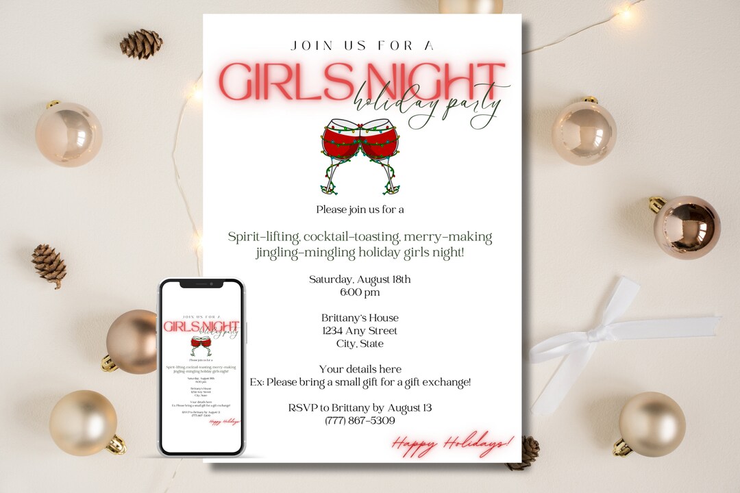 Holiday Girls Night Invitation, Christmas Girls Night Invite ...