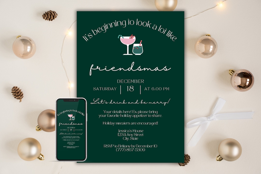 Fun Friendsmas Invite, Digital Christmas Party Invitation, Editable ...