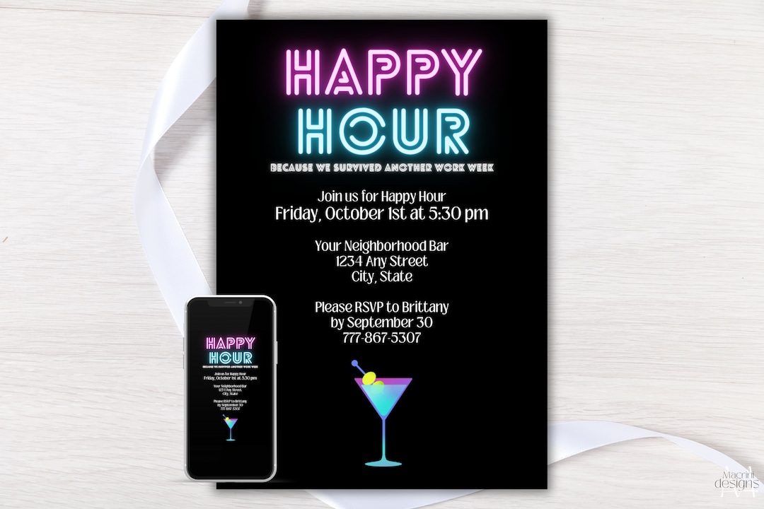 Work Happy Hour Invite, Editable Happy Hour Invitation, Cocktail Hour ...