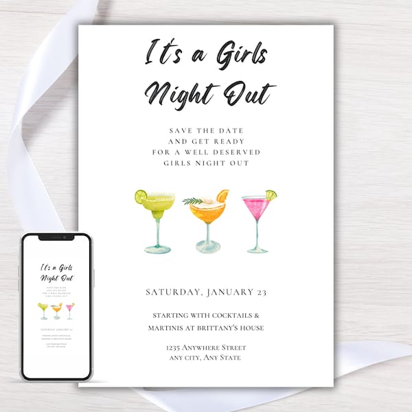 Girls Night Editable Invitations - Etsy