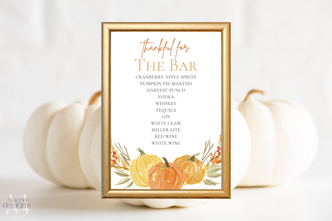 Friendsgiving Bar Menu, Thanksgiving Drinks Menu Sign Template ...