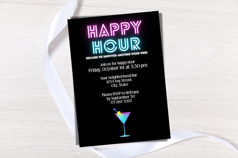Work Happy Hour Invite, Editable Happy Hour Invitation, Cocktail Hour ...