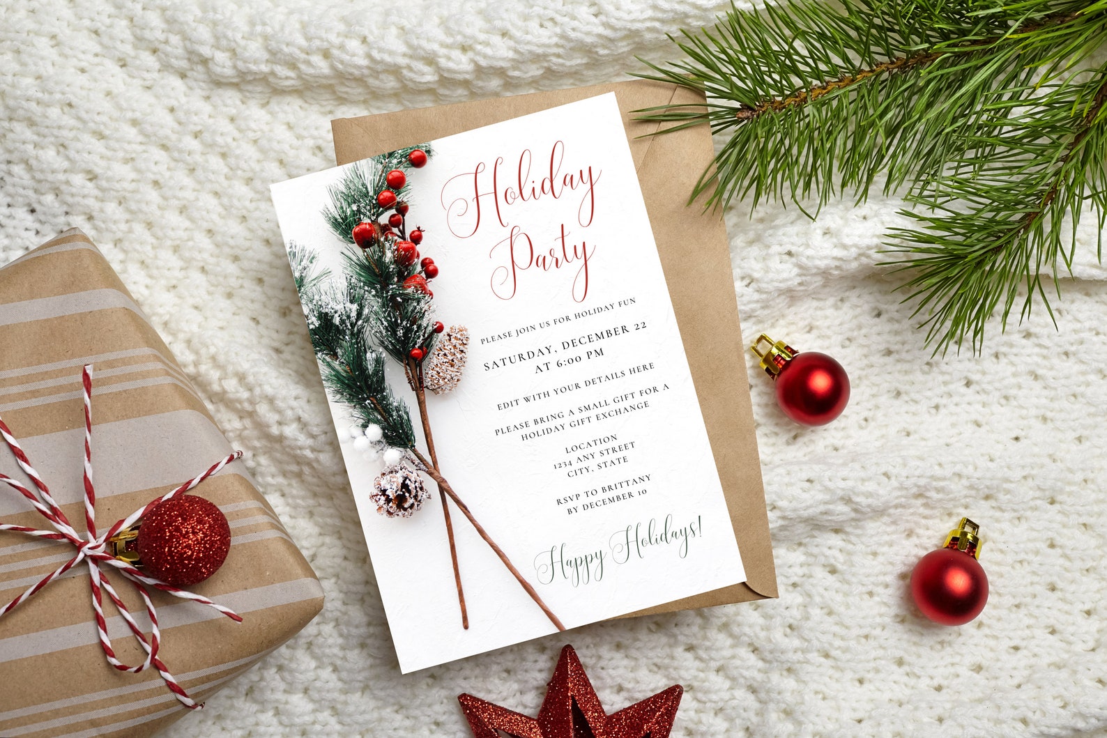 Holiday Party Invitation, Winter Holiday Party Invite, Christmas Party ...