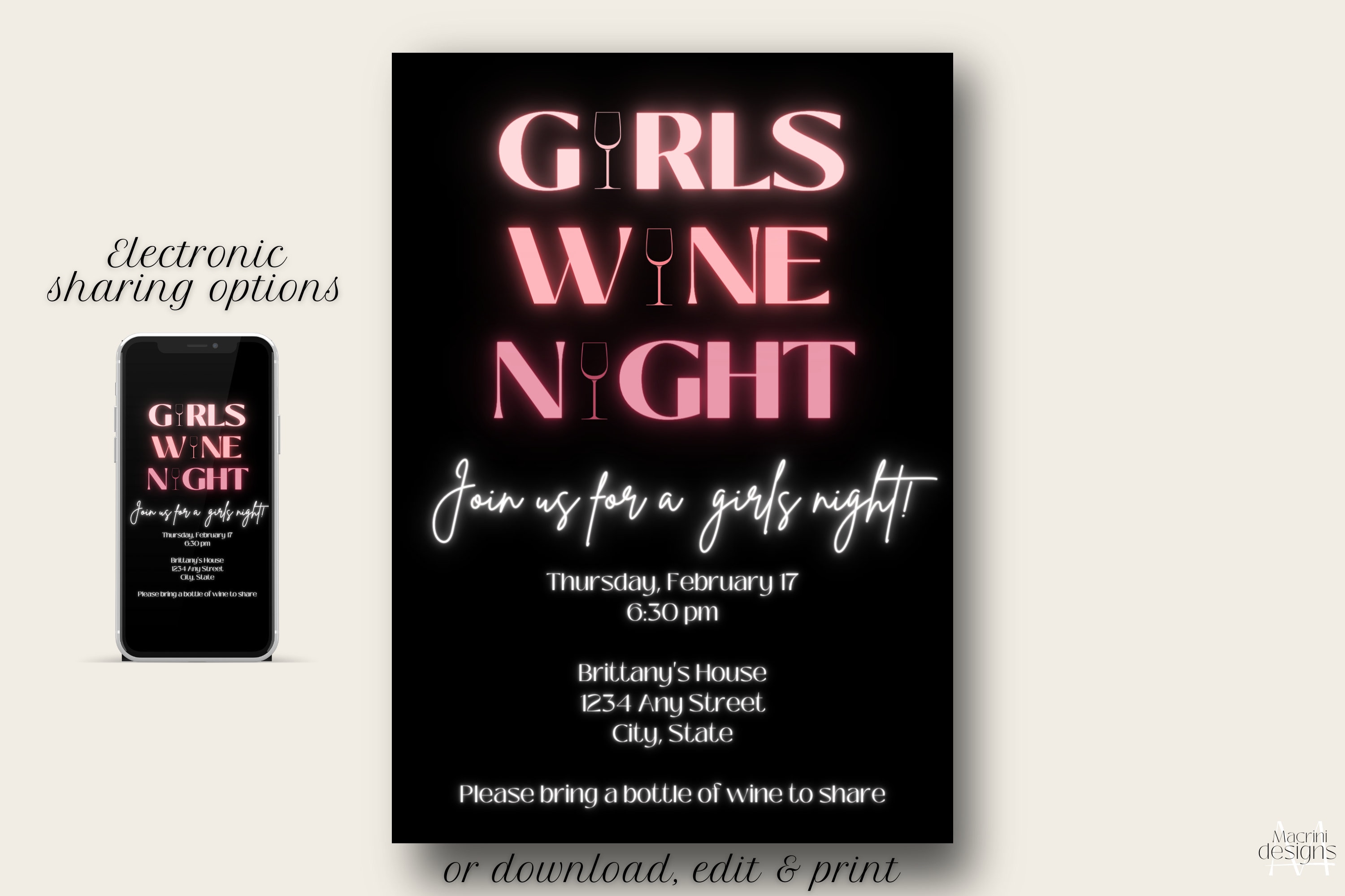 Girls Night Invite, Girls Night in Invitation Template, Ladies Night ...