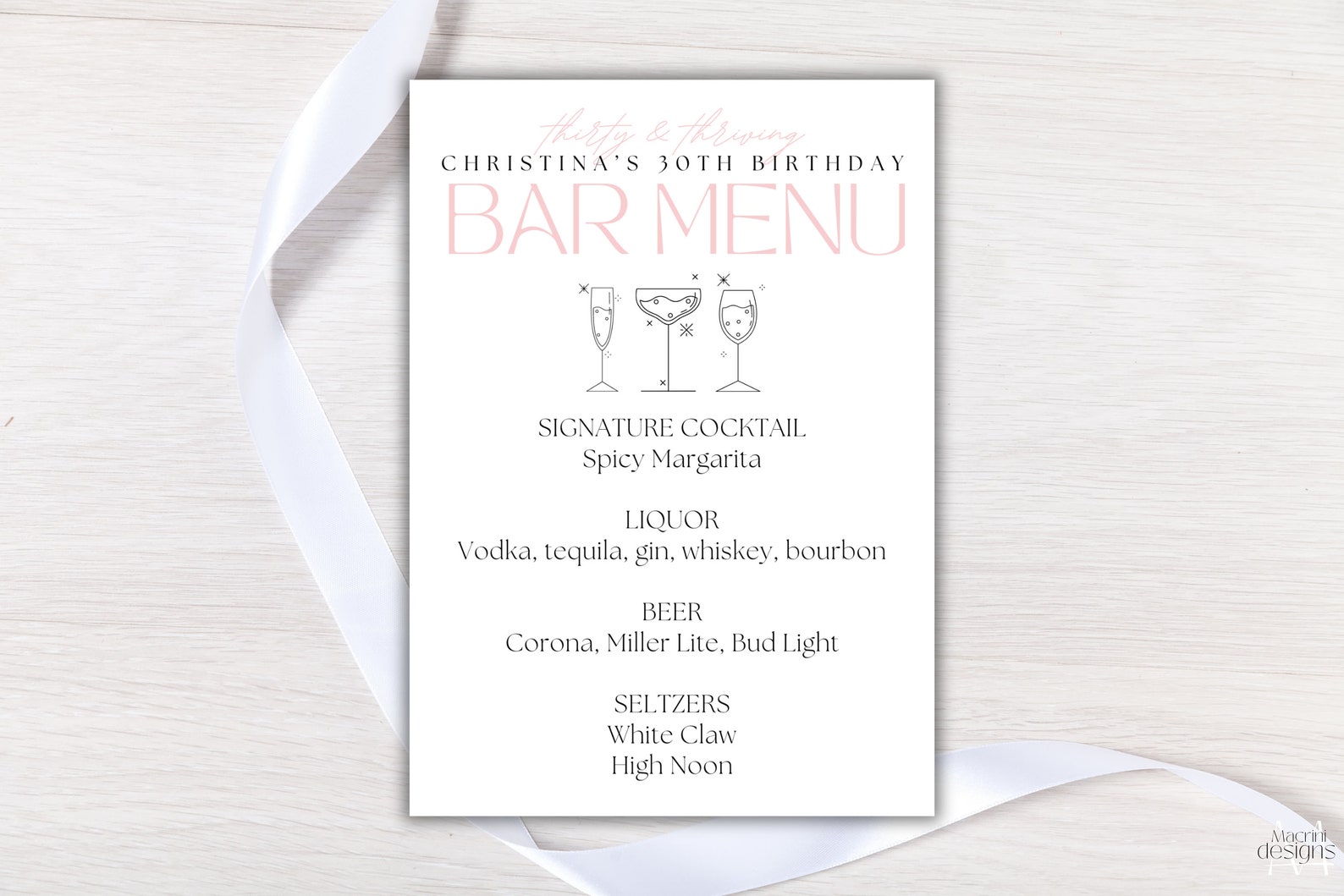 30th Birthday Bar Menu, Custom Bar Sign, Editable Bar Menu Template ...