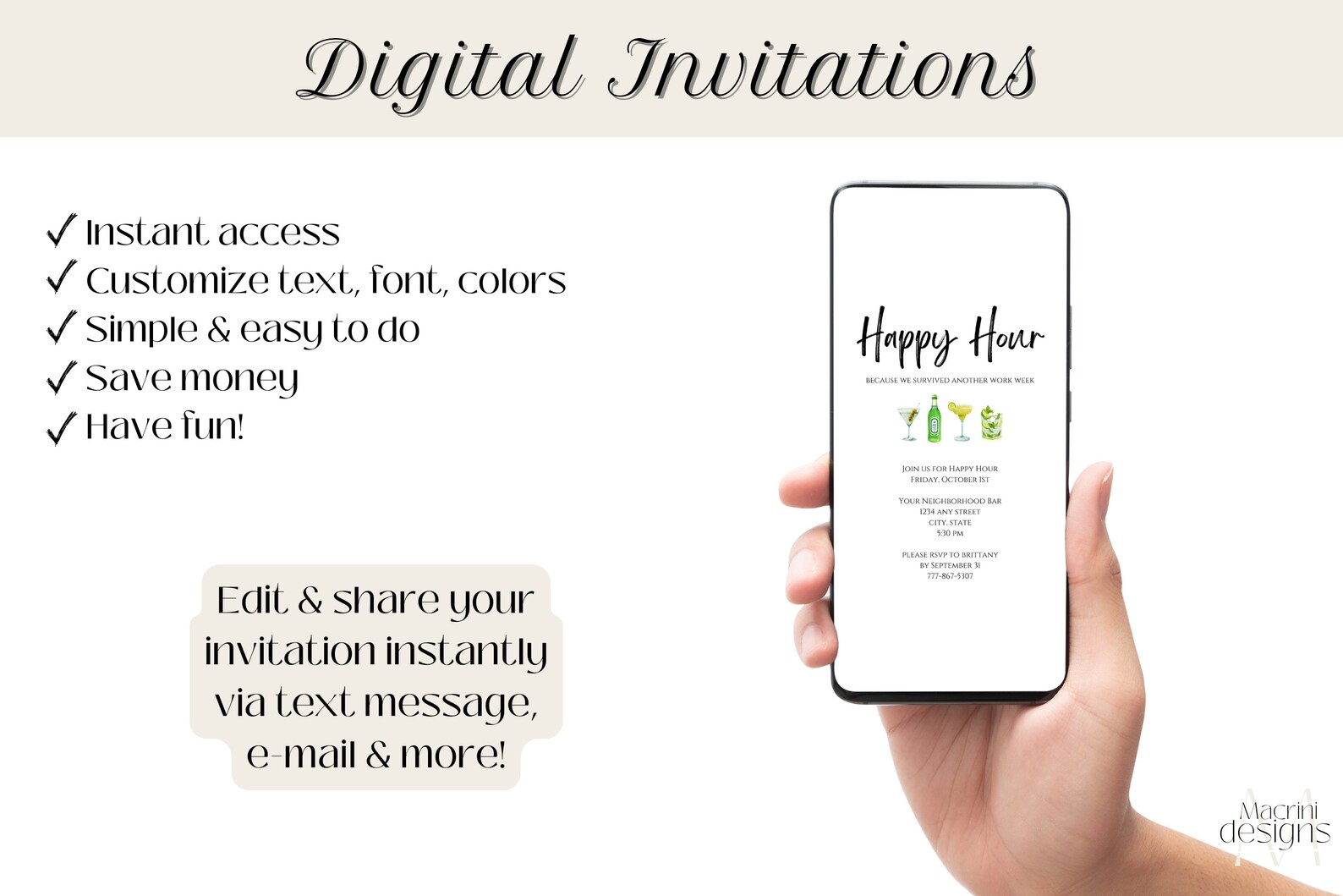 Happy Hour Invitation, Happy Hour Invite Template, Happy Hour Party ...