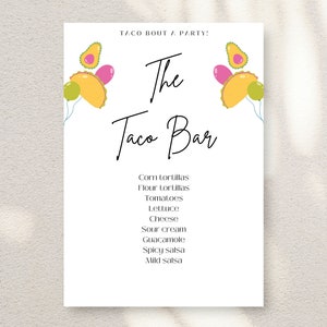 Taco Bar Sign, Editable Taco Bar Menu, Taco Party Sign Template, Tacos ...
