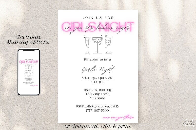 Girls Night Invite, Ladies Night Invite, Girls Night Out, Editable ...