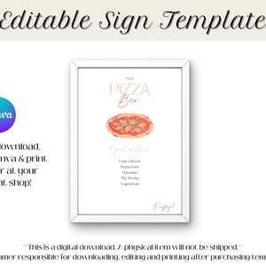 Pizza Bar Sign, Editable Pizza Menu Sign, Editable Menu Template, Grab ...