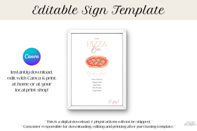 Pizza Bar Sign, Editable Pizza Menu Sign, Editable Menu Template, Grab ...